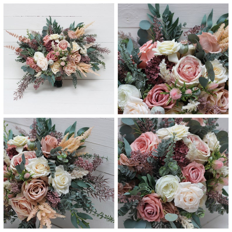 Boho Bouquet Dusty Rose Cream Blush Pink Flowers Bridal Bouquet Faux ...