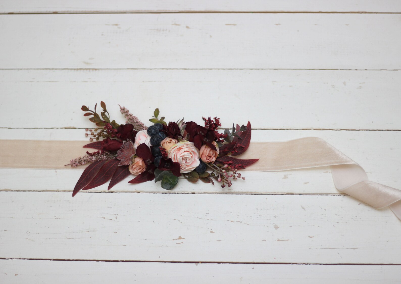 Burgundy Blush Pink Flower Belt Floral Sash Flower Girl - Etsy