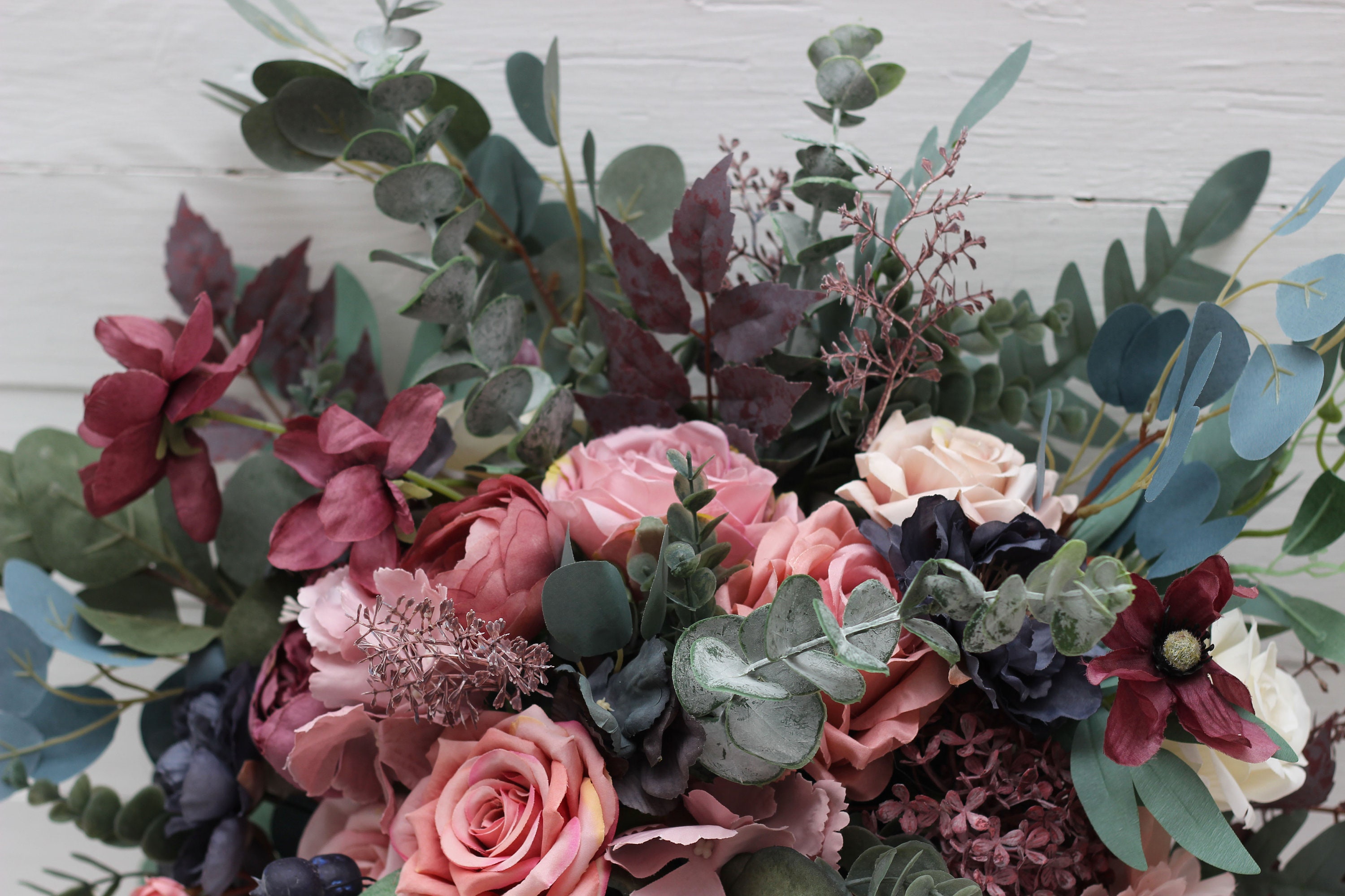 Navy Blue Dusty Rose Mauve Bridal Bouquet Faux Bouquet Wedding - Etsy