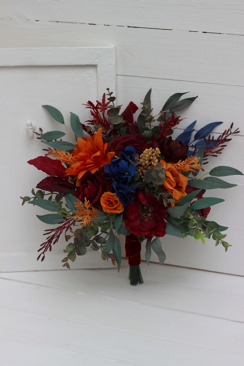 Cascading Bouquet Fall Wedding Bouquet Rust Orange Burgundy - Etsy