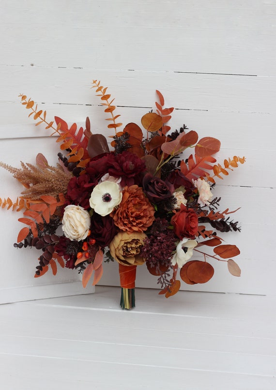 Rust Burgundy Flowers Bridal Bouquet Faux Bouquet Fall Wedding - Etsy