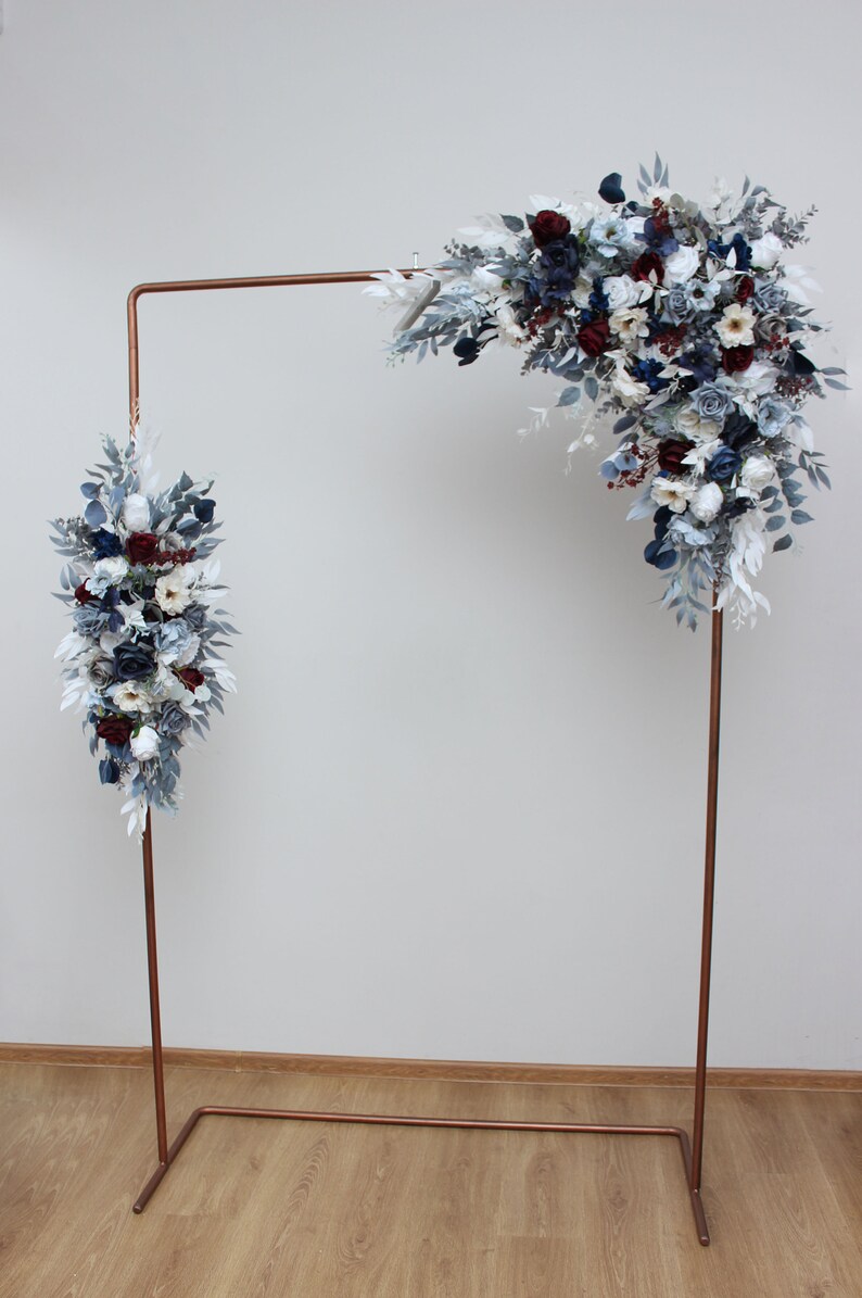 Set of 3 Dusty Blue Navy Blue White Burgundy Flower Arch - Etsy