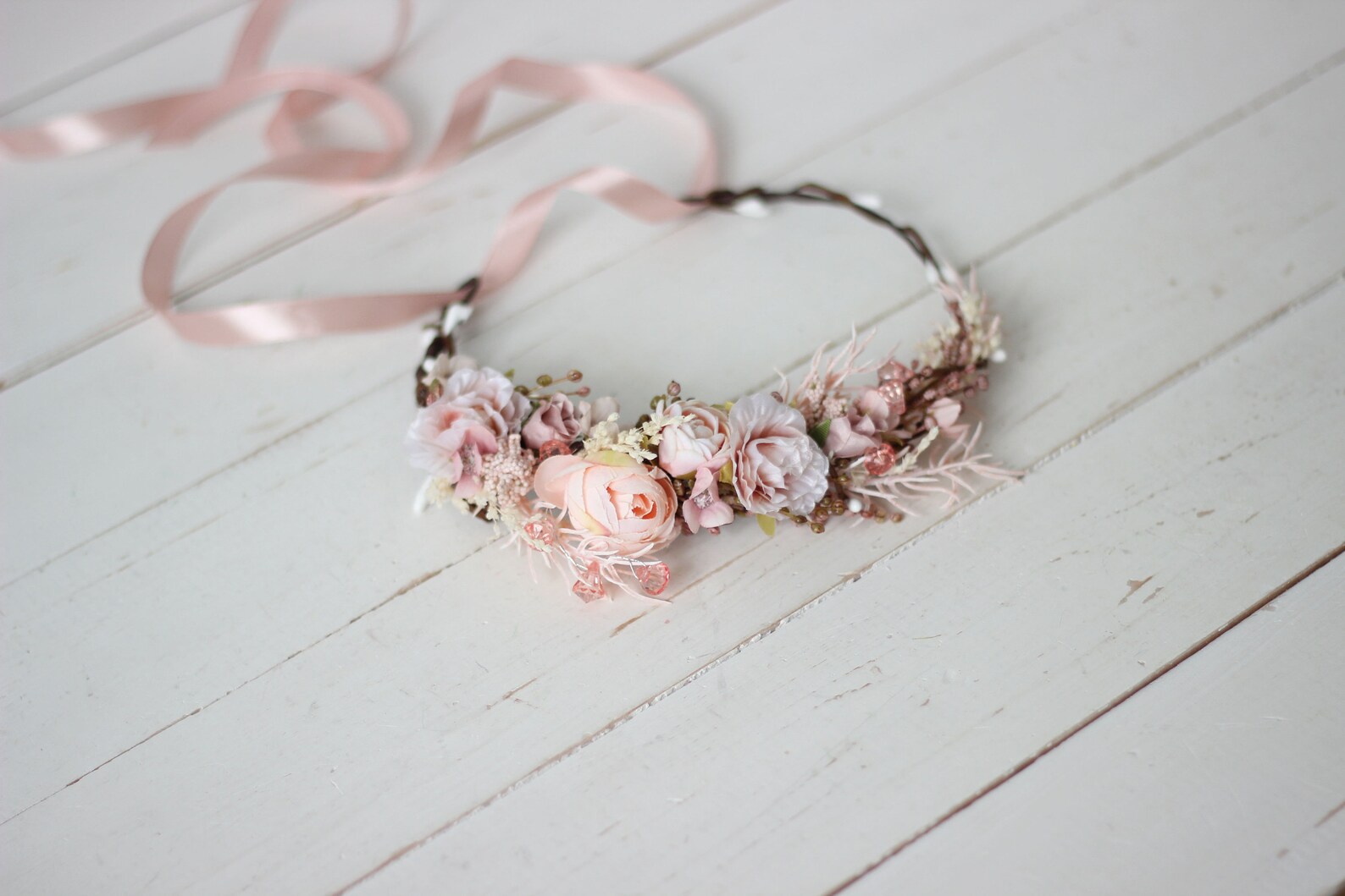 Blush Pink Peach Flower Crown Baby Crown Flower Girl Crown | Etsy