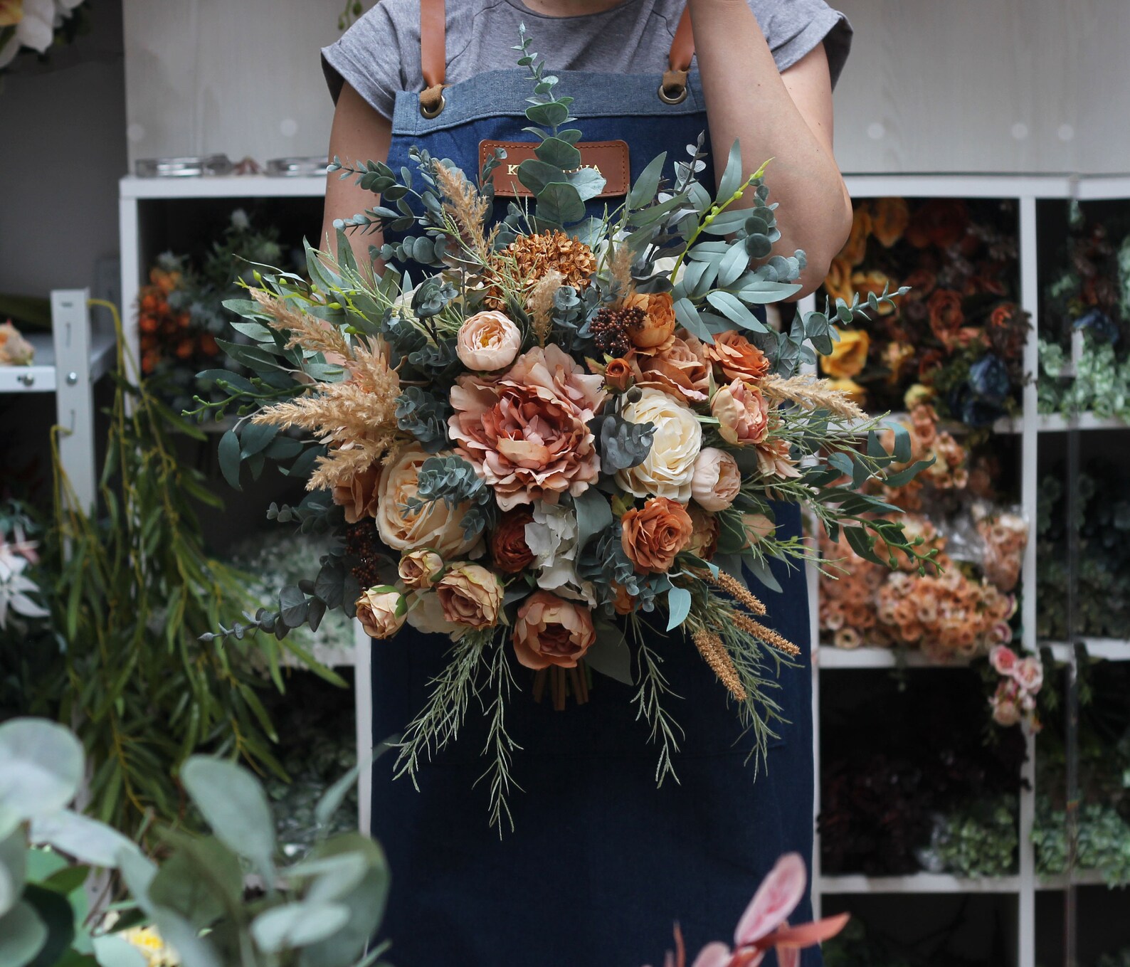 Boho Bouquet Orange Rust Peach Flowers Bridal Bouquet Faux - Etsy