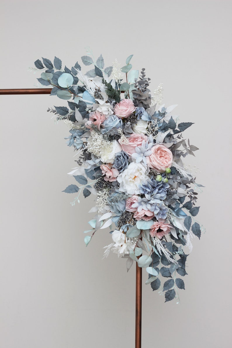 Dusty Blue Blush Pink White Arch Flowers Peonies Arrangement - Etsy