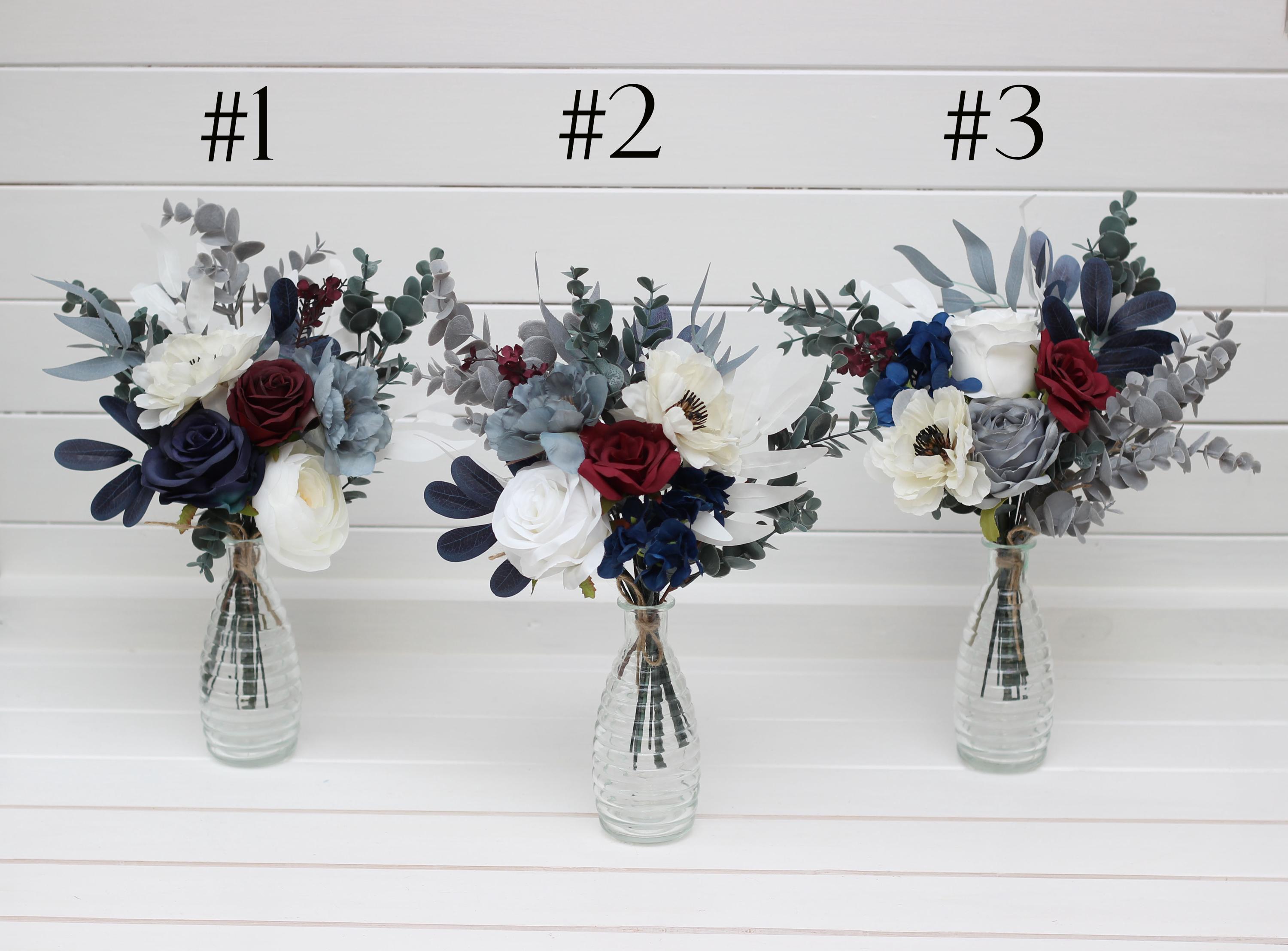 Mini Bouquets for Vases Dusty Blue Navy Blue Burgundy White Faux ...