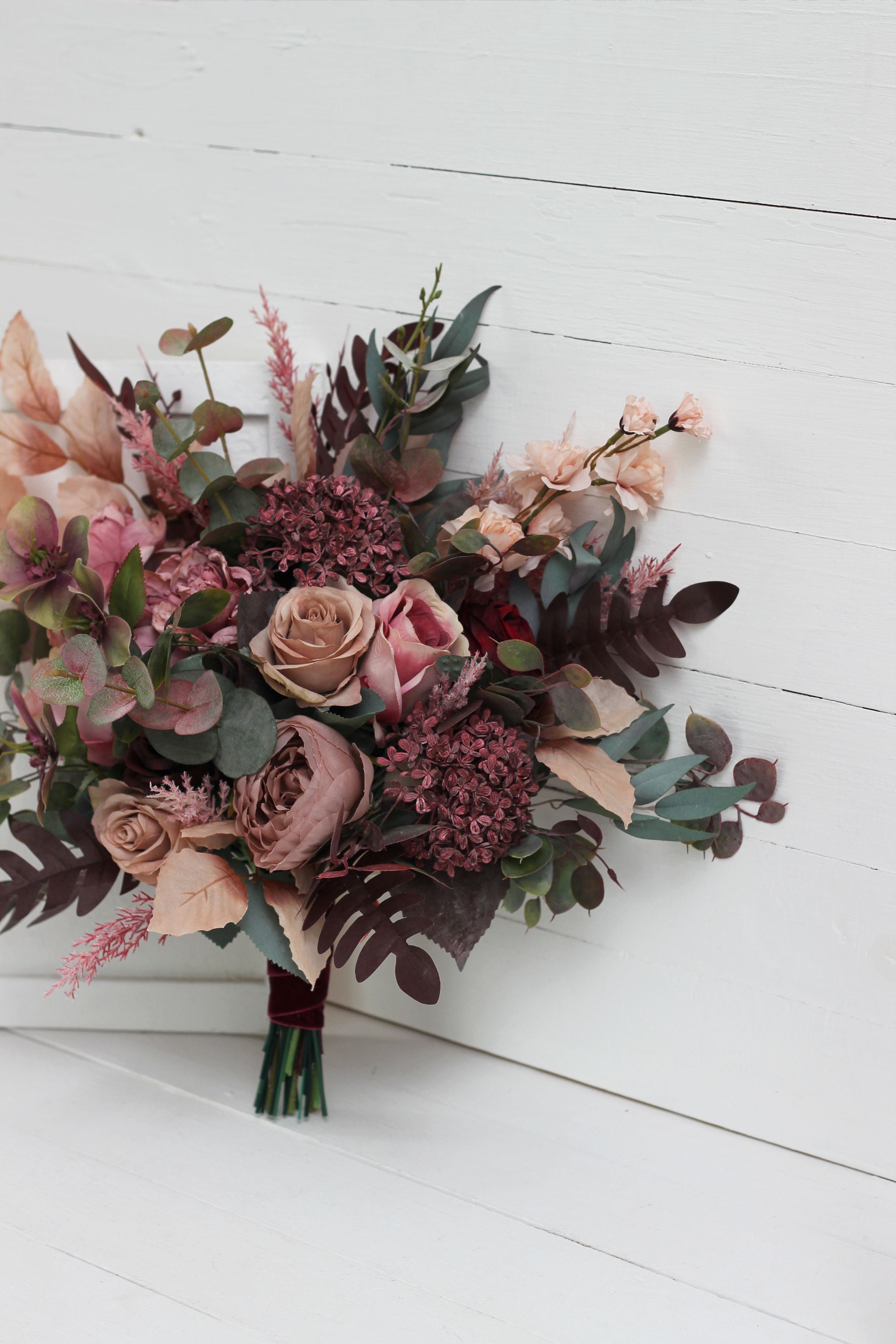 Dusty rose beige burgundy wedding Bridal flowers Fall wedding | Etsy