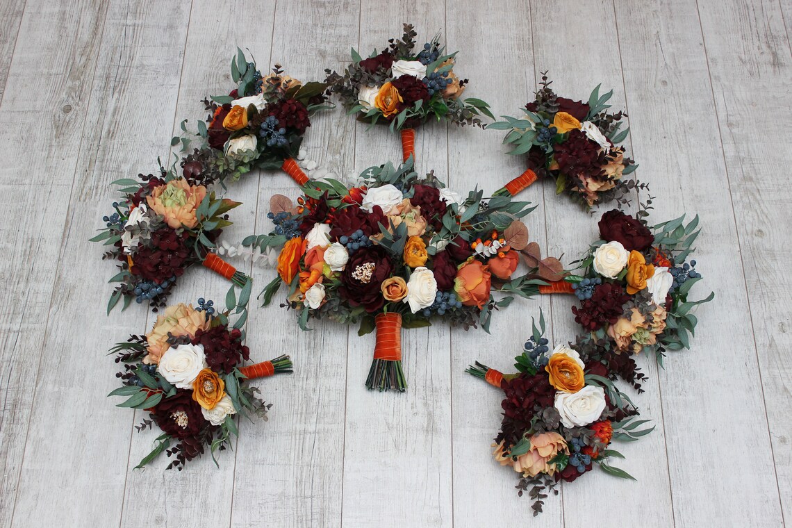 Rust burgundy flowers Bridal bouquet Faux bouquet Fall wedding | Etsy