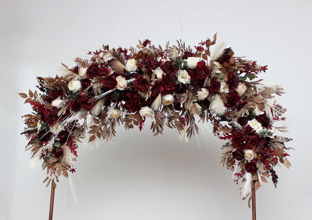 Burgundy Brown Cream Arch Arrangement Arch Flowers Fall Wedding Deep ...