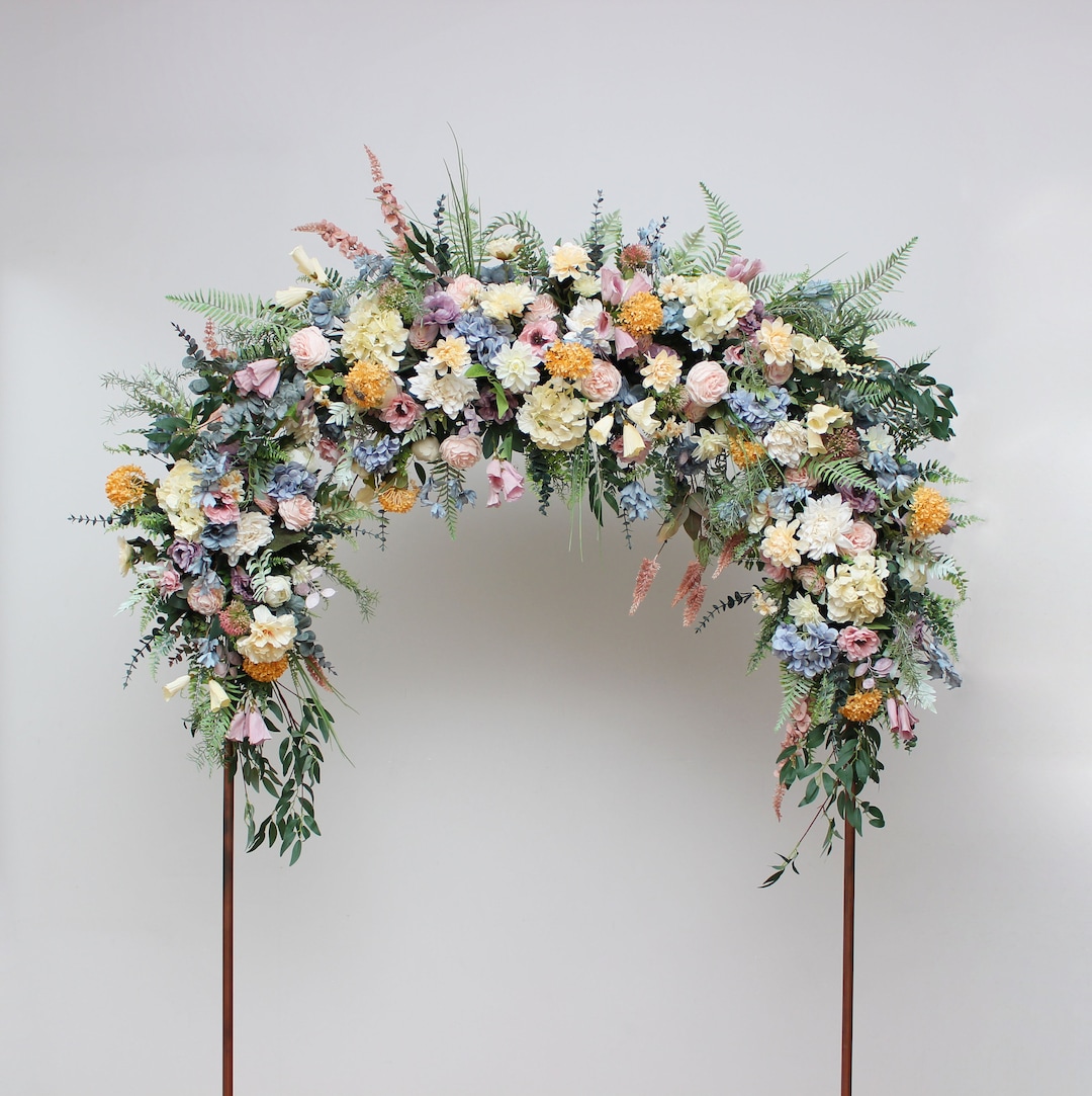 Spring Summer Wedding Wildflowers Arch Flowers Pink Yellow Dusty Blue ...