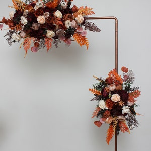 Set of 3 Rust Burgundy Burnt Orange Rust Ivory Flower Arch Arrangement ...