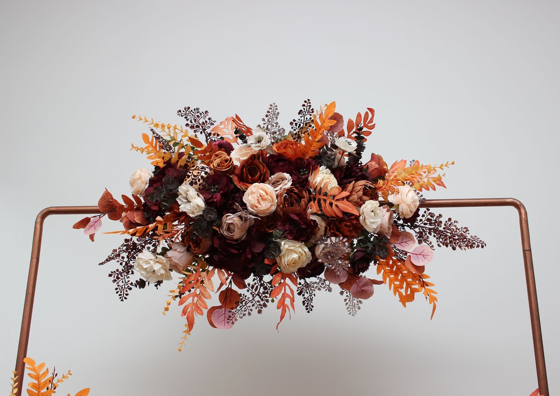 Set of 3 Rust Burgundy Burnt Orange Rust Ivory Flower Arch - Etsy