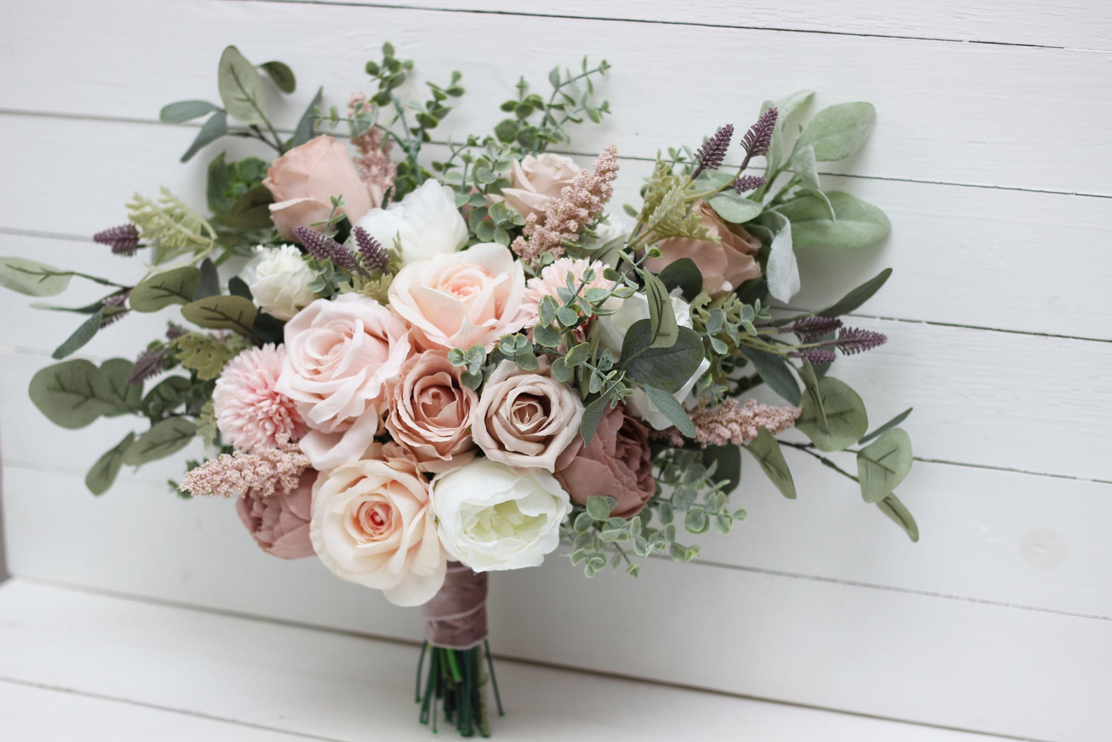 Blush Pink Beige Bridesmaid Bouquet Dusty Rose Flowers Bridal - Etsy