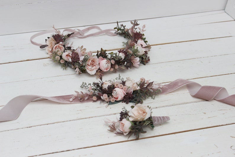 Blush pink flower belt Taupe wedding Bridal floral sash | Etsy