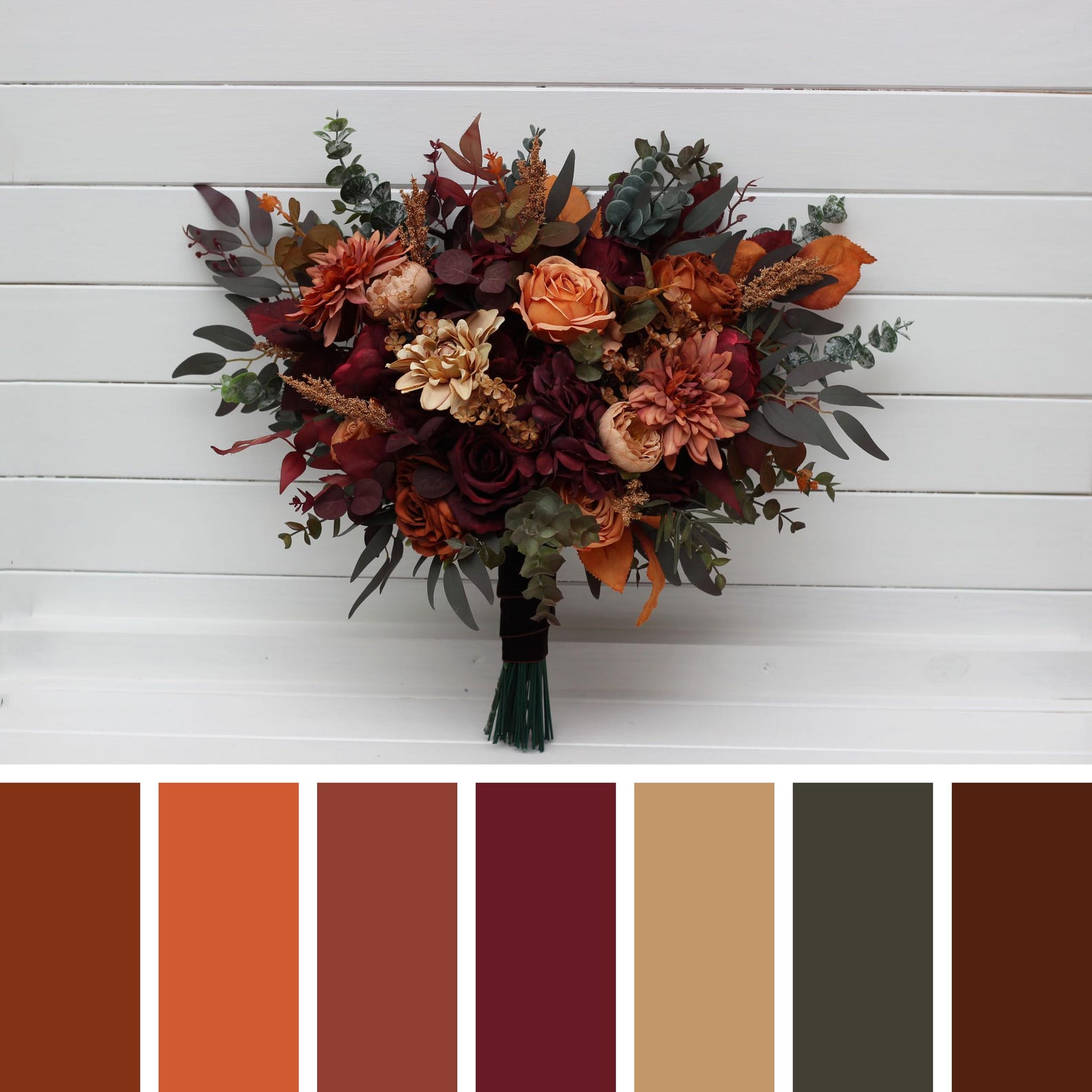 Mini Bouquets for Vases Rust Burgundy Orange Brown Bouquet Faux Bouquet ...