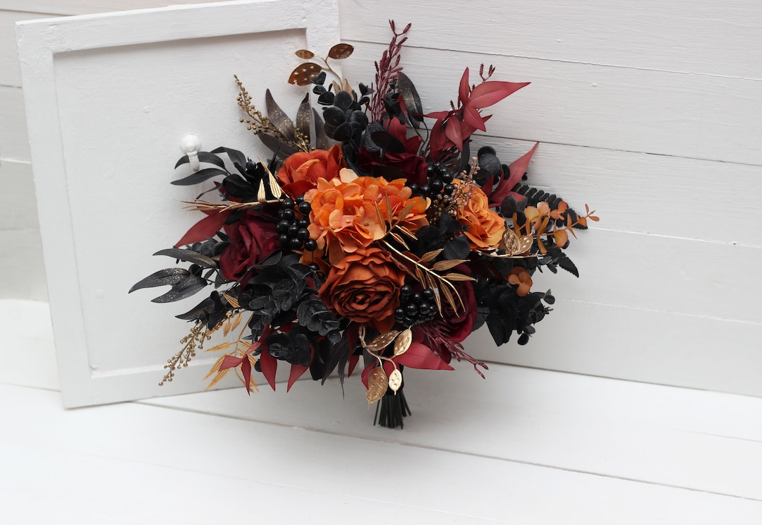 Burgundy Black Gold Rust Flowers Fall Bridal Bouquet Faux Bouquet Fall ...
