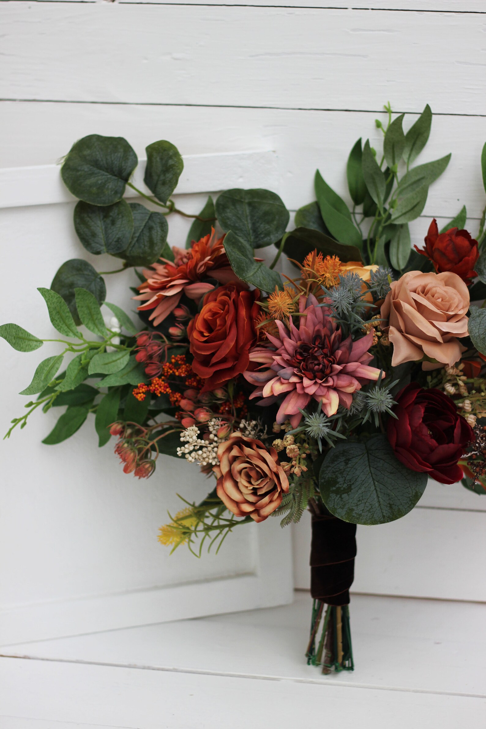 Boho Bouquet Rust Terracotta Burgundy Brown Flowers Bridal Bouquet Faux ...
