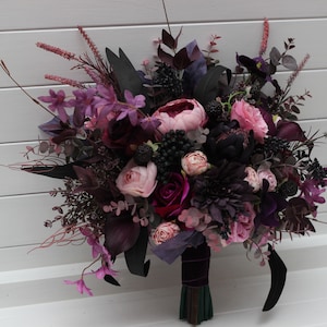 Deep Purple Fuchsia Candy Pink Bouquet Fall Bridal Bouquet Faux Bouquet ...