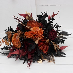 Burgundy Black Gold Rust Flowers Fall Bridal Bouquet Faux Bouquet Fall ...