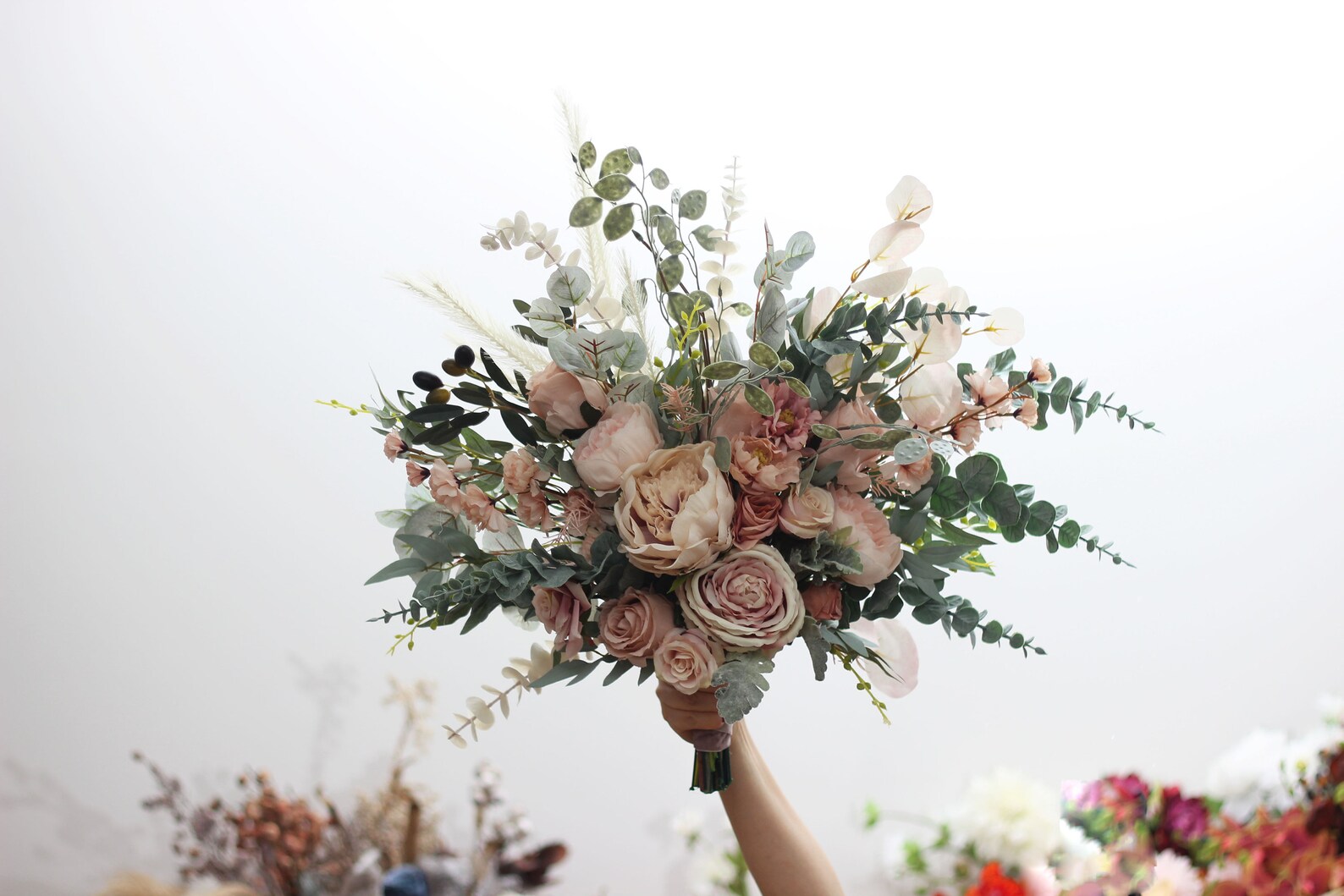 Boho Bouquet Beige Blush Pink Flowers Bridal Bouquet Faux - Etsy