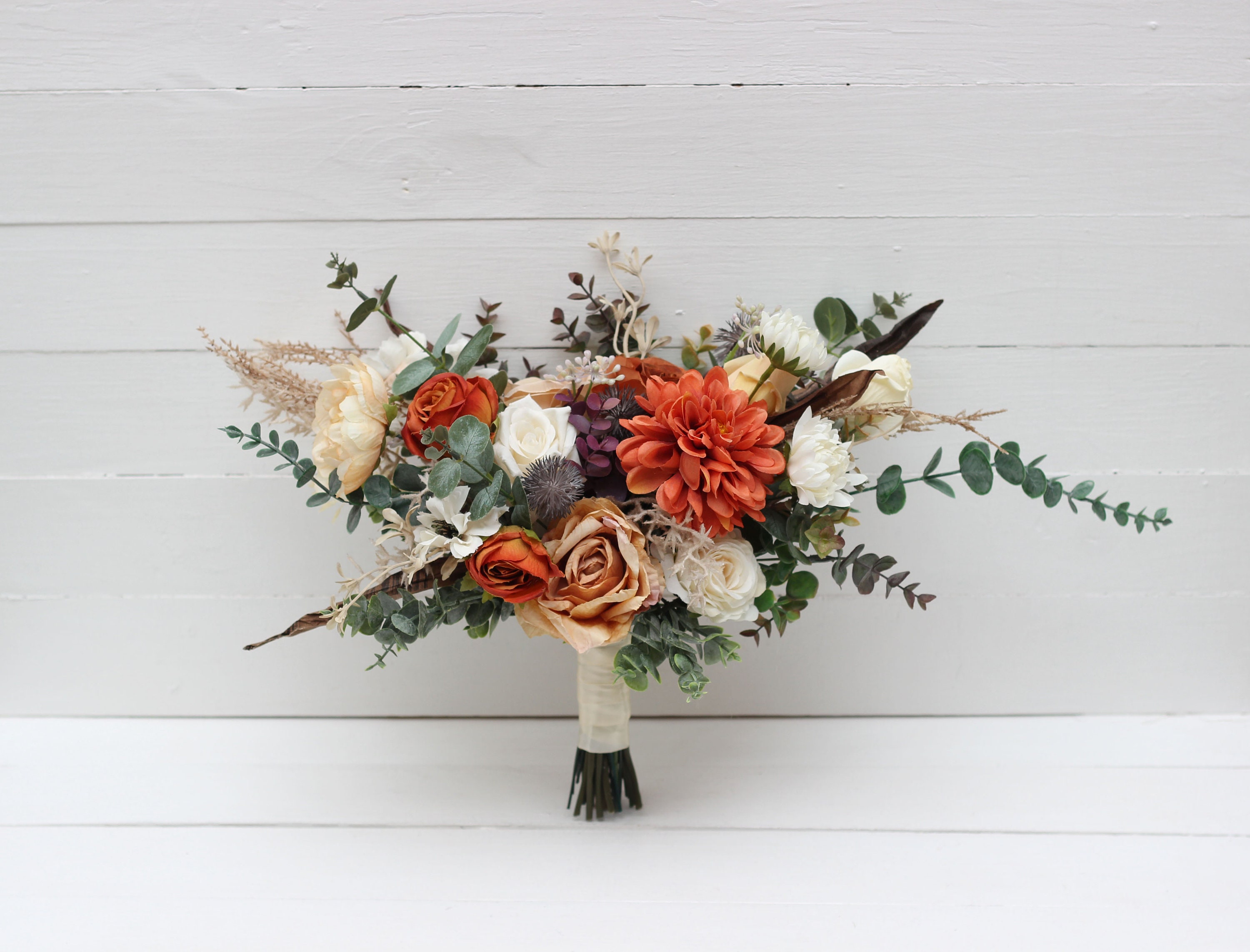 Bridal Bouquet Boho Wedding Rust Orange Cream Bouquet Bridal - Etsy