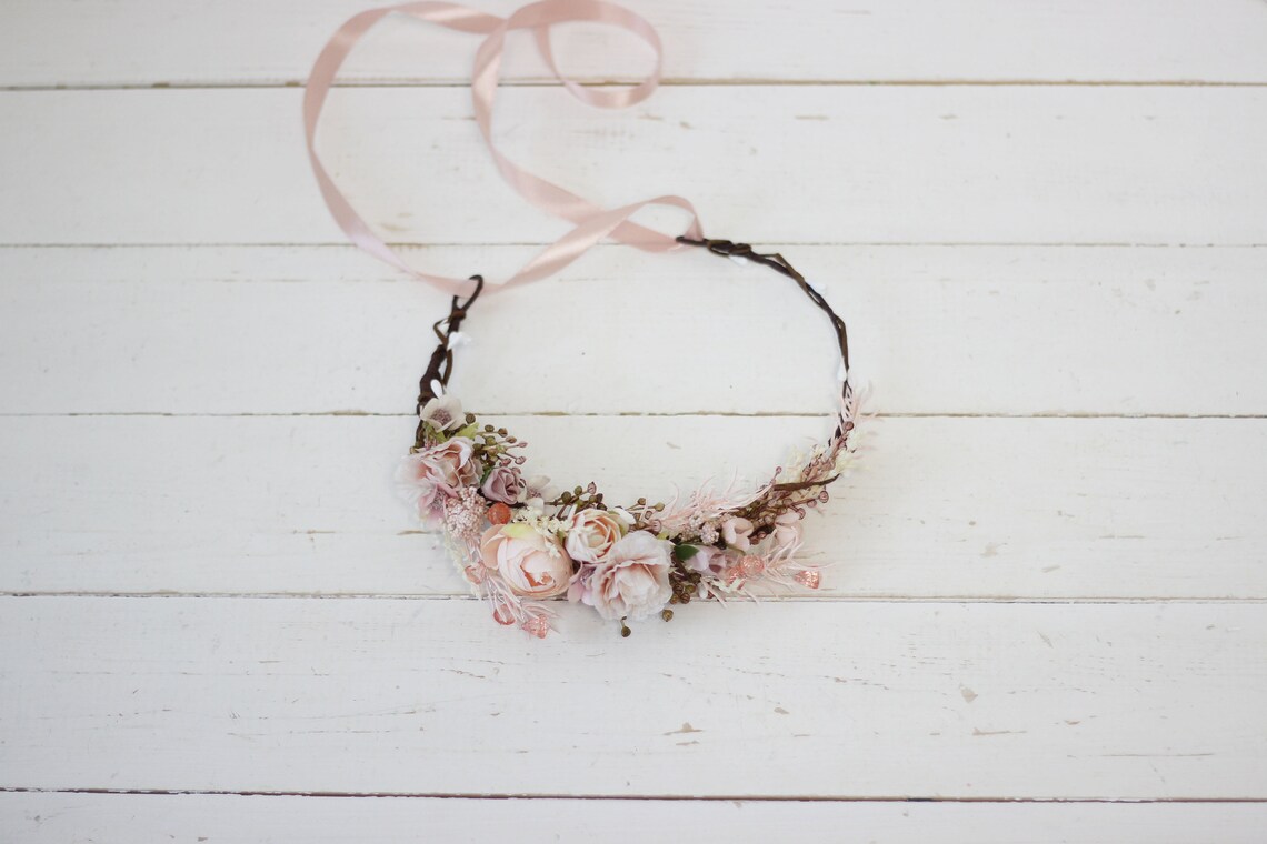 Blush Pink Peach Flower Crown Baby Crown Flower Girl Crown - Etsy