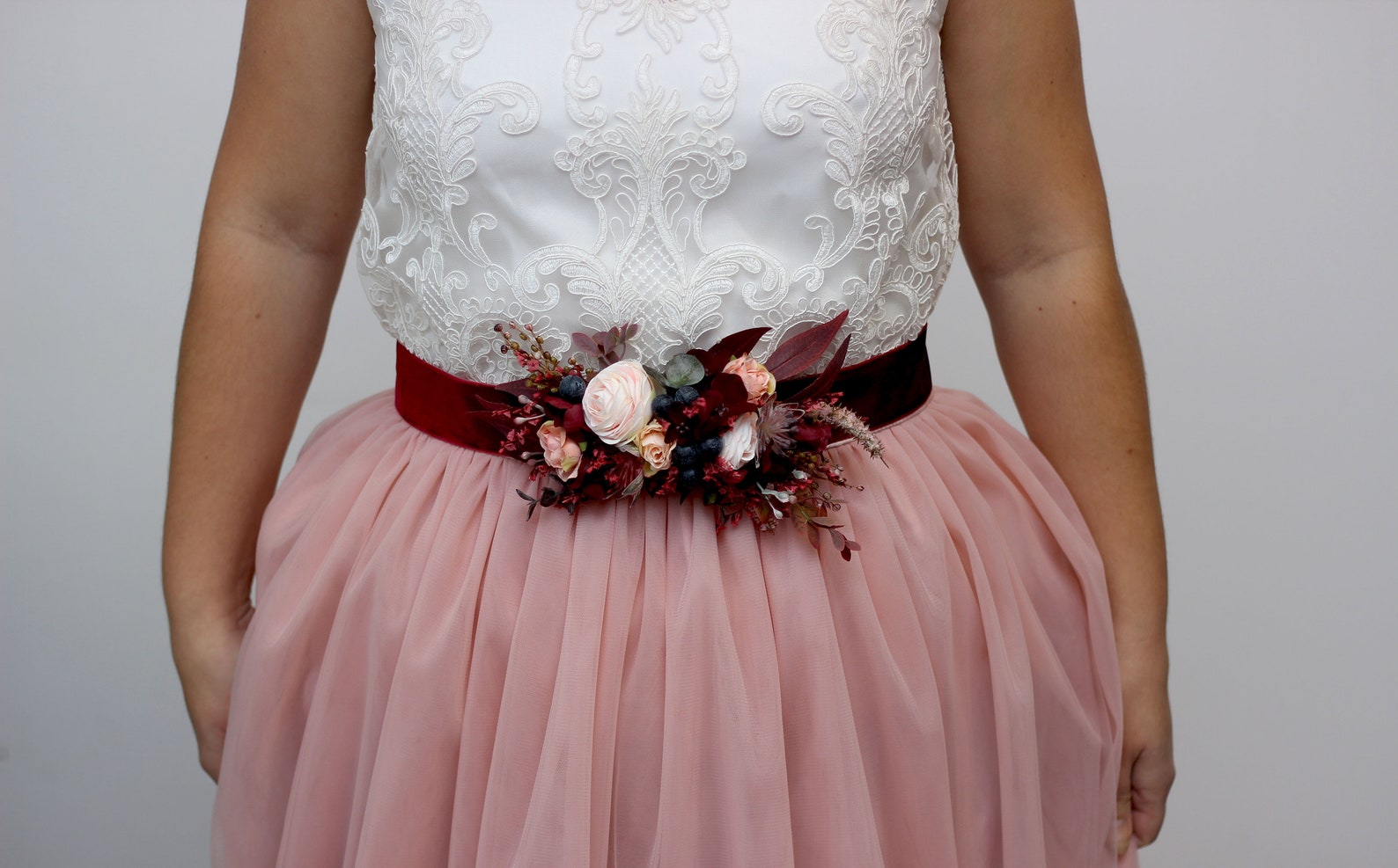 Burgundy Blush Pink Flower Belt Floral Sash Flower Girl - Etsy