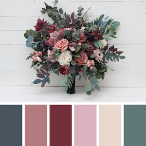 Navy Blue Dusty Rose Mauve Bridal Bouquet Faux Bouquet Wedding Flowers ...