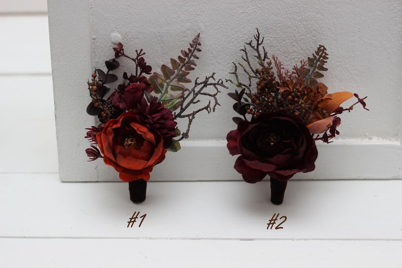 Rust Burgundy Cinnamon Flowers Boutonniere Buttonhole Wedding Flowers ...