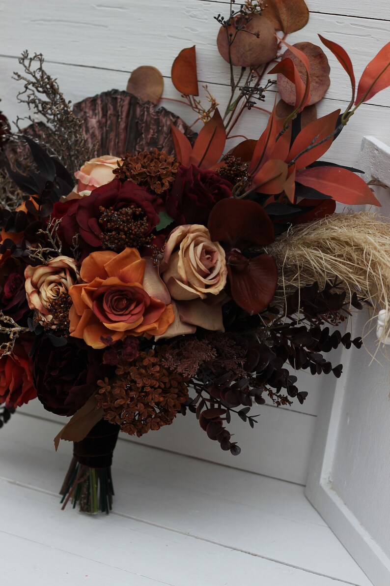 Boho terracotta bouquet Burgundy rust brown flowers Bridal | Etsy