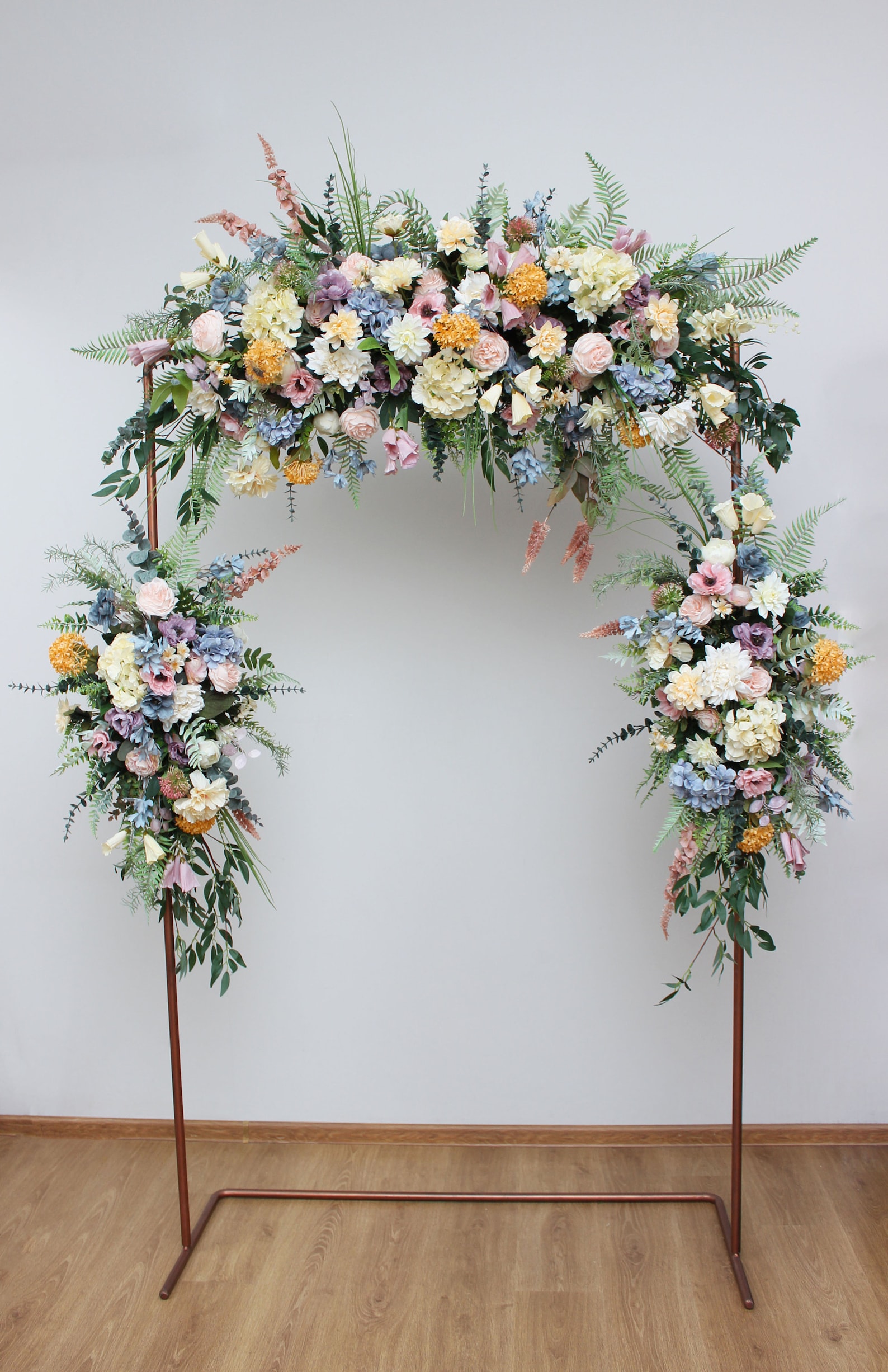 Spring Summer Wedding Wildflowers Arch Flowers Pink Yellow Dusty Blue ...