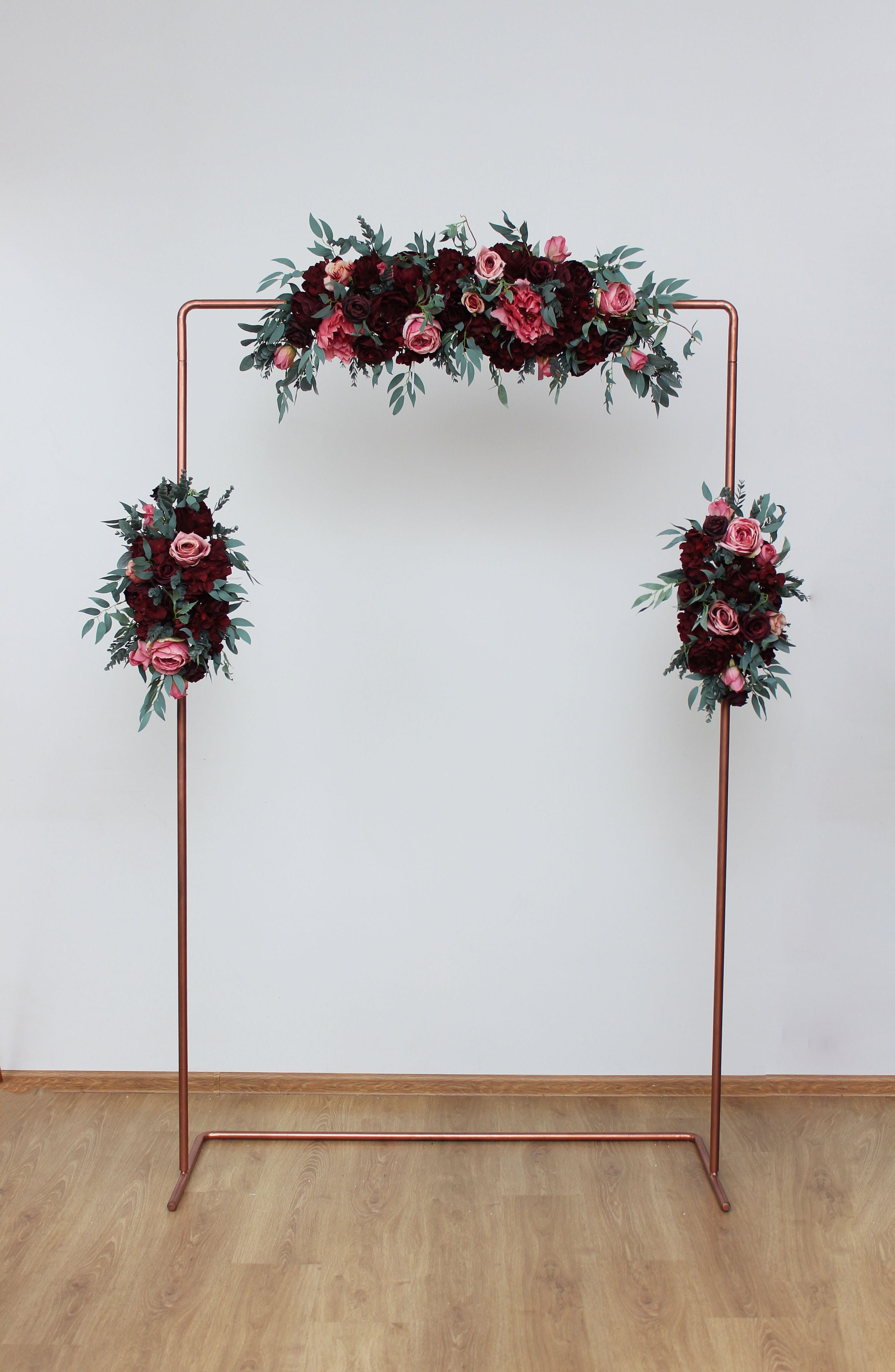 Set of 3 Burgundy pink flower arch arrangement Wedding | Etsy
