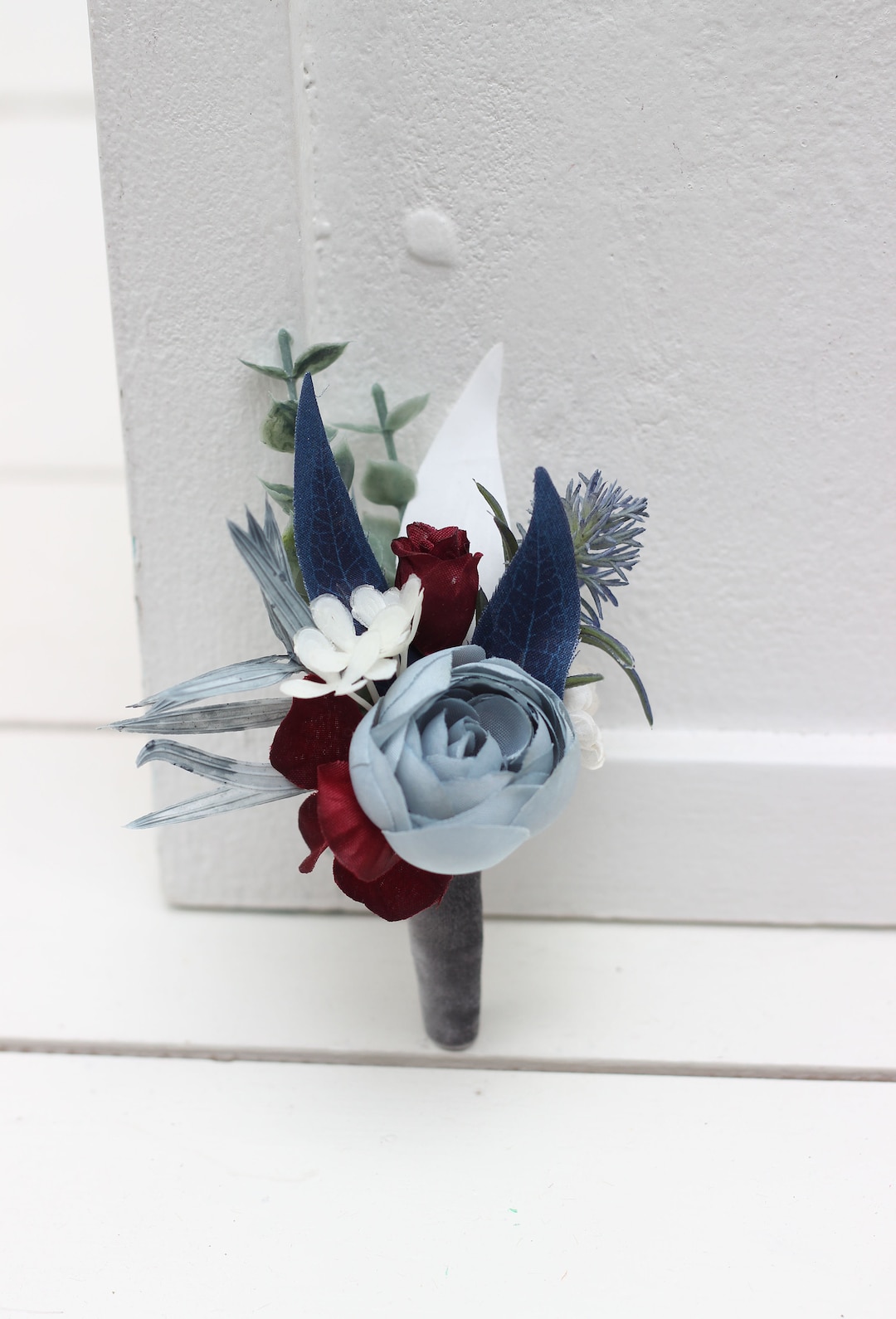 Dusty Blue Navy Blue Burgundy Flower Accessories Boutonniere Wrist ...