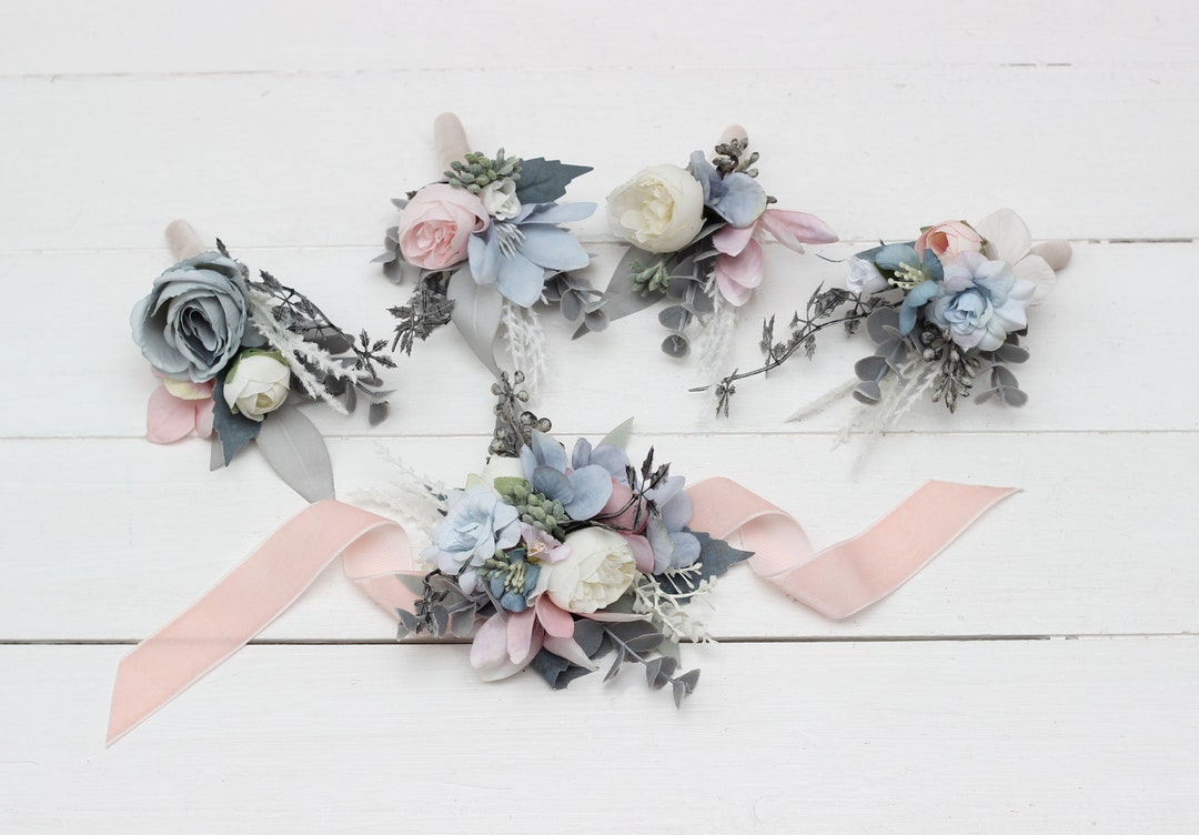 Dusty Blue Blush Pink White Flowers Dusty Blue Wedding Accessories ...