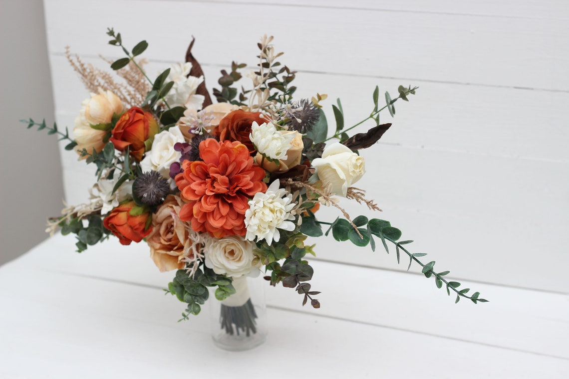 Bridal Bouquet Boho Wedding Rust Orange Cream Bouquet Bridal - Etsy