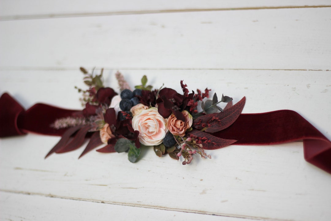 Burgundy Blush Pink Flower Belt Floral Sash Flower Girl Accessories ...