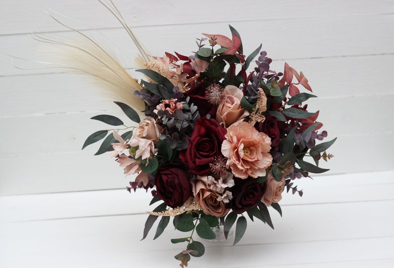 Burgundy Dusty Rose Bouquet Bridal Bouquet Wedding Flowers - Etsy