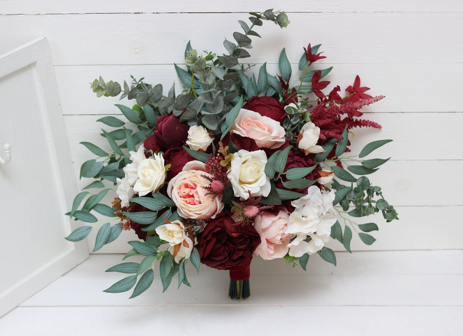 Burgundy Ivory Blush Pink Flowers Bridal Bouquet Faux Bouquet - Etsy