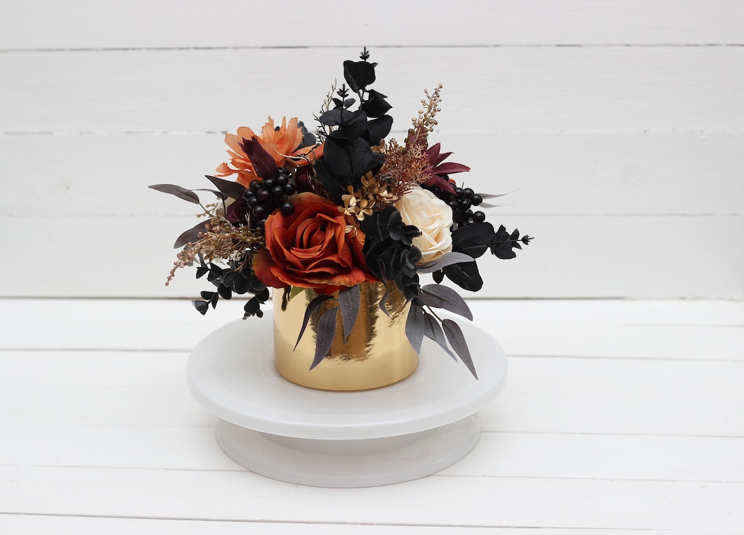 Burgundy Black Gold Rust Centerpiece Orange Gold Centerpiece Table ...