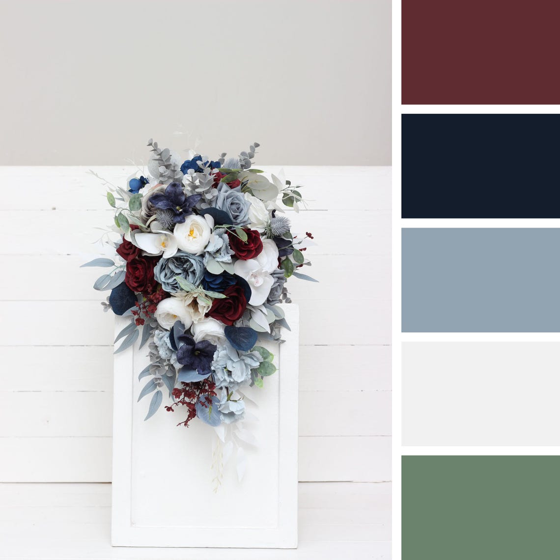 Mini Bouquets for Vases Dusty Blue Navy Blue Burgundy White Faux ...
