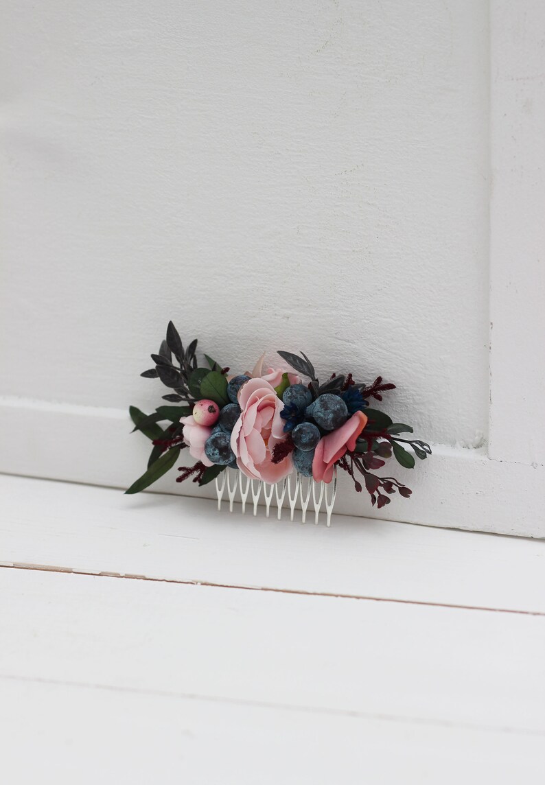 Pink blue eucalyptus flower comb Romantic floral headpiece | Etsy