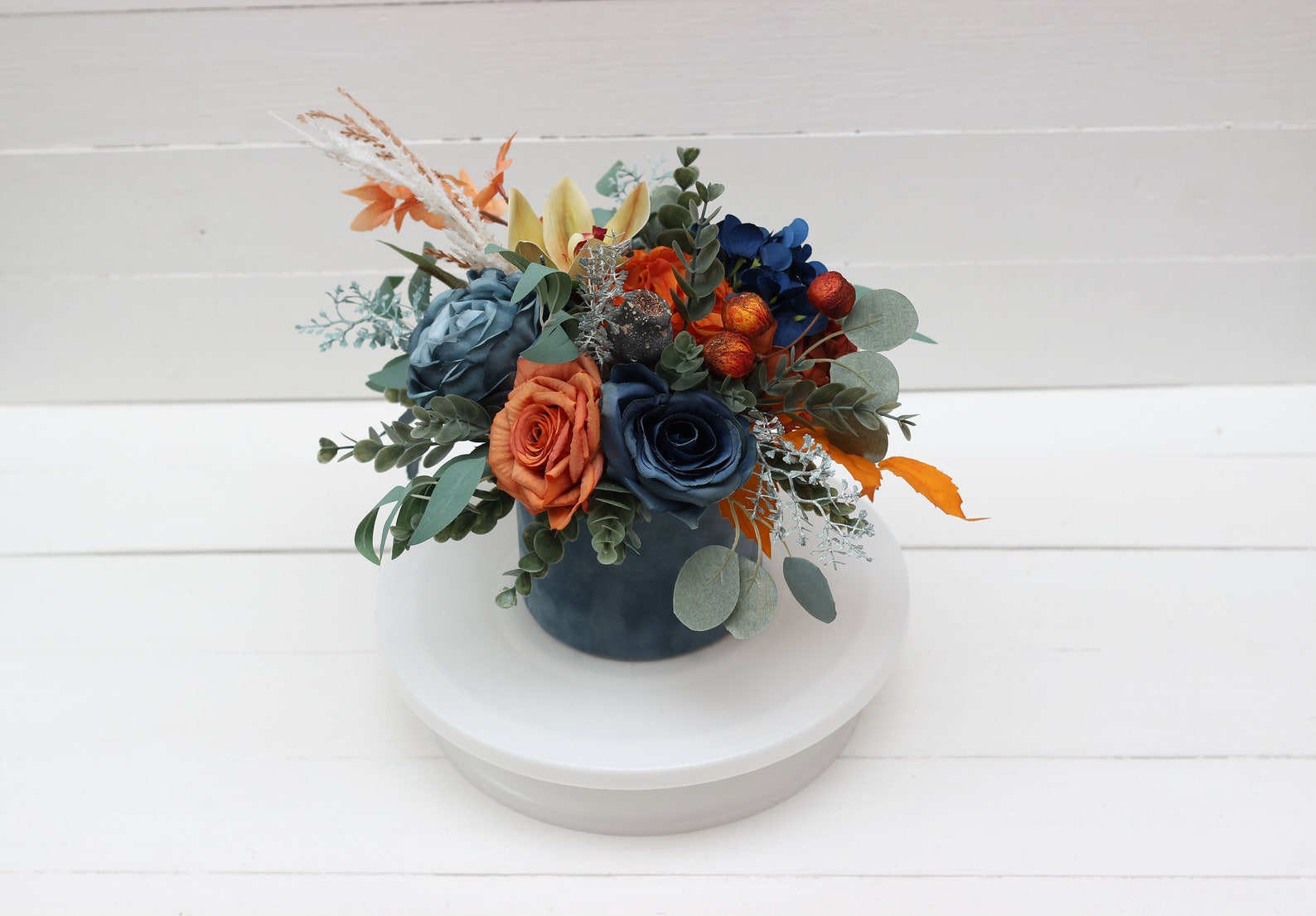 Dark Teal Rust Centerpiece Navy Blue Orange Flowers Fall Wedding Boho ...