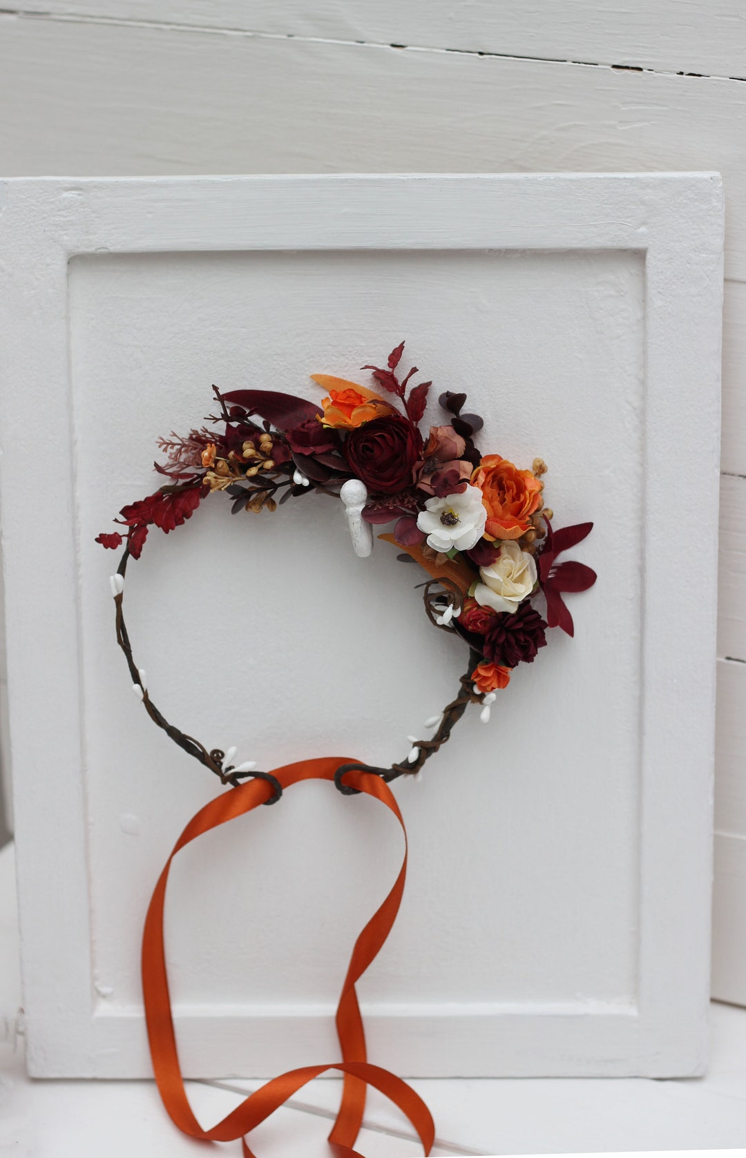 2-5 Days to USA Rust Burgundy Flower Crown Fall Wedding Flower Girl ...