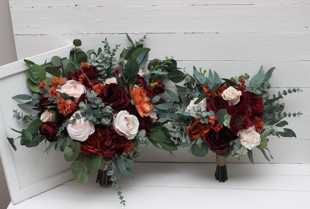 Burgundy Rust Blush Pink Flowers Bridal Bouquet Faux Bouquet Fall ...