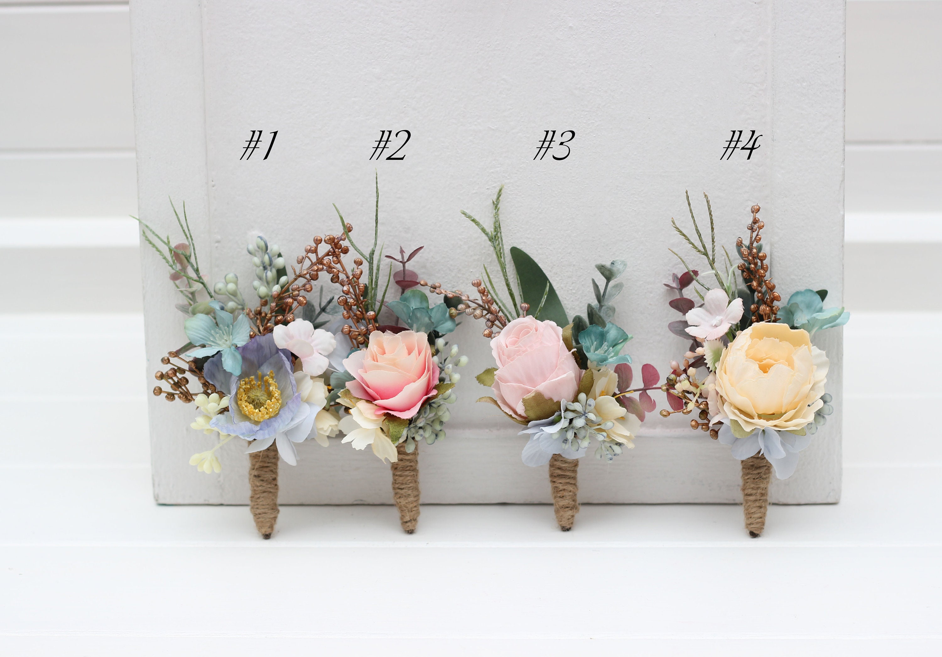 Spring Summer Wedding Wildflowers Boutonnieres Pink Yellow Dusty Blue ...