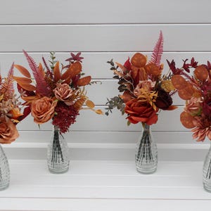 Mini Bouquets for Vases Rust Burgundy Orange Bouquet Faux Bouquet Fall ...