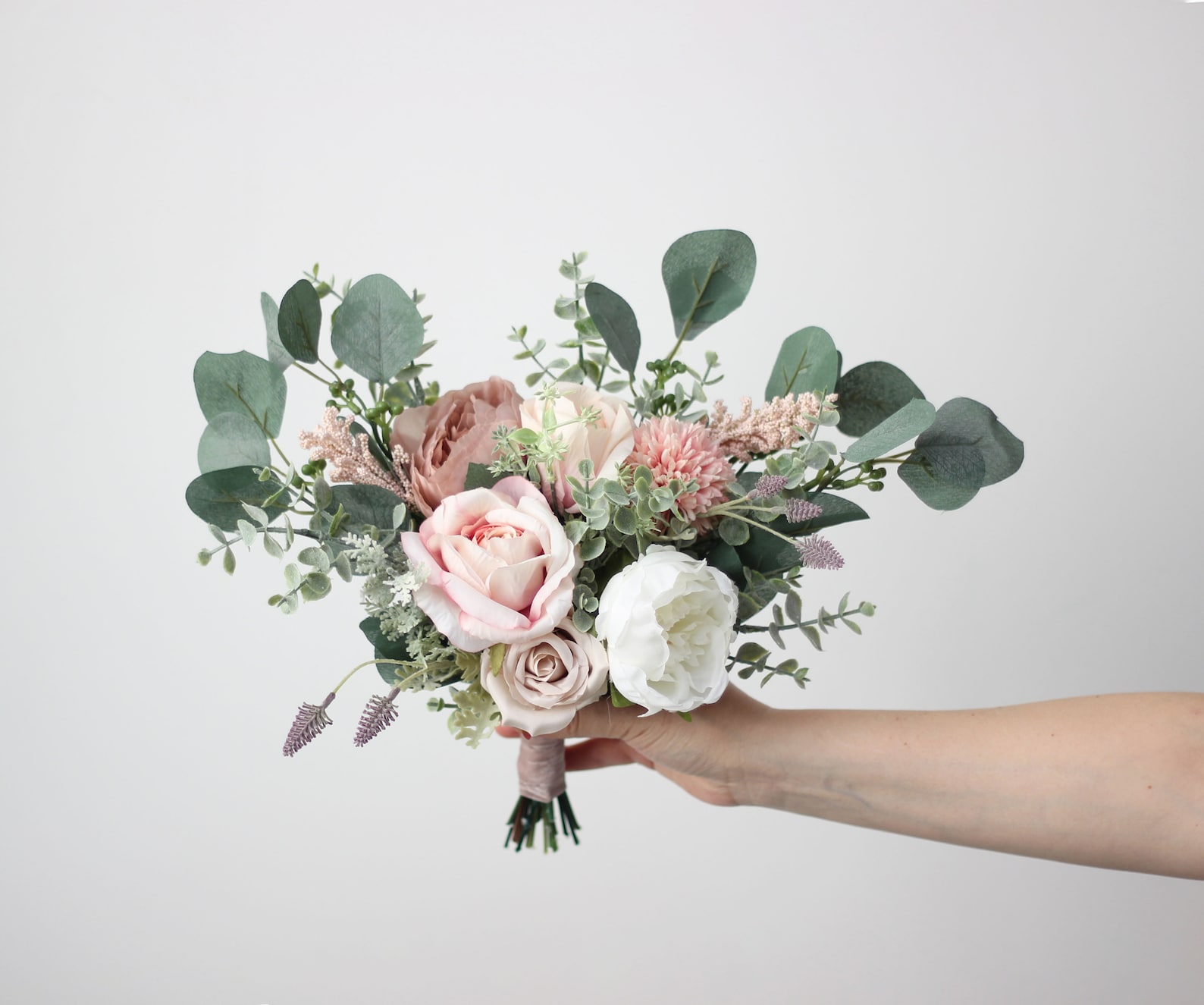 Blush Pink Beige Bridesmaid Bouquet Dusty Rose Flowers Bridal - Etsy