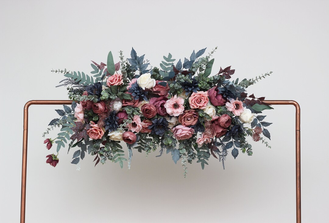 Navy Blue Dusty Rose Mauve Arch Arrangement Flower Arch Top Arrangement ...
