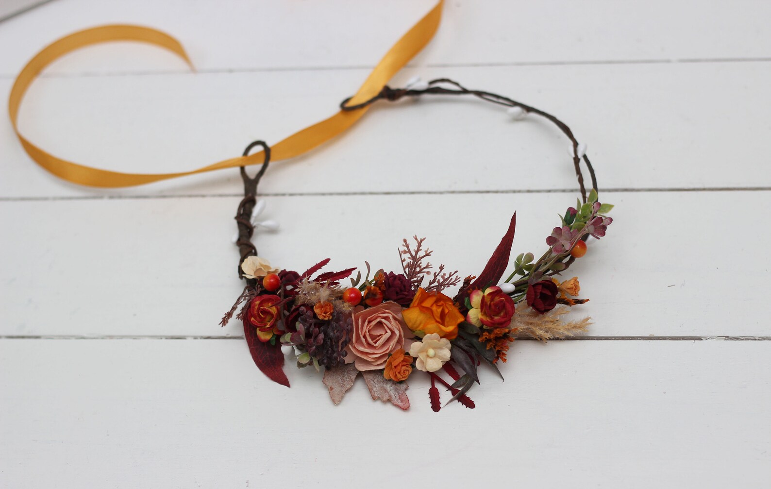 Peach Burgundy Rust Flower Crown Floral Headpiece Flower Girl Crown ...