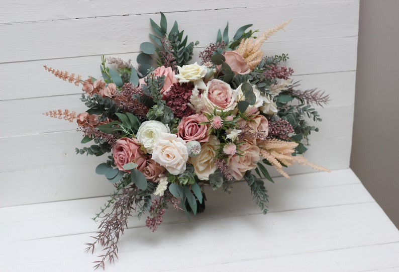 Boho Bouquet Dusty Rose Cream Blush Pink Flowers Bridal Bouquet Faux ...